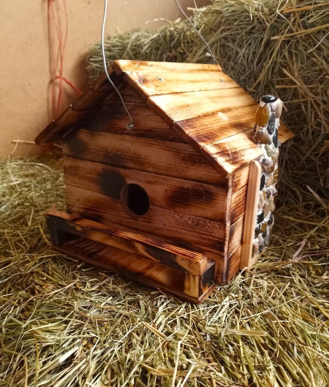 Ready to Ship Rustic Wooden Birdhouse With Stone Chimney and Hitching ...