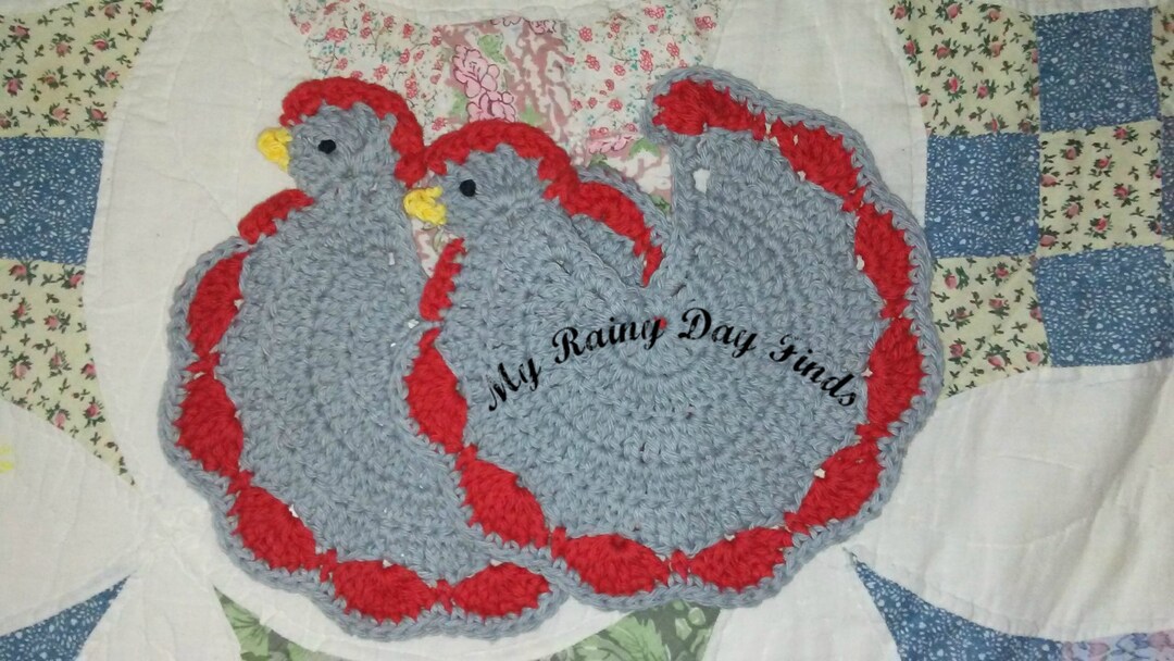 Red and Grey Chicken Dishcloth/ Pot Holder Set - Etsy