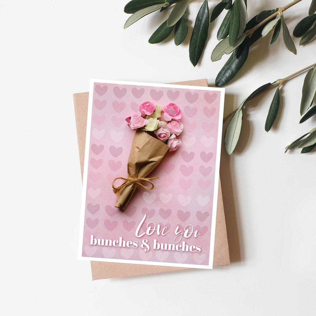 Valentine's Day Card, Love You Bunches Card, Handmade Cards, Pink Mini ...