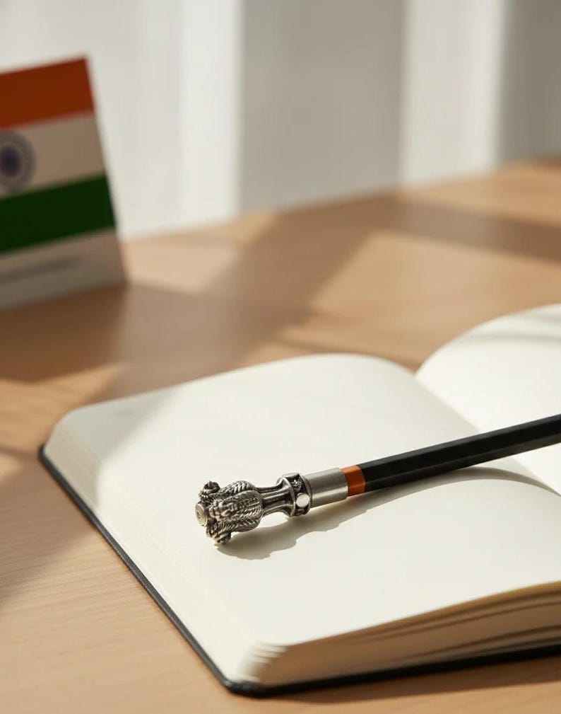 Handmade Ashoka Lion Pencil Topper, Silver Plated Brass, Patriotic Desk ...