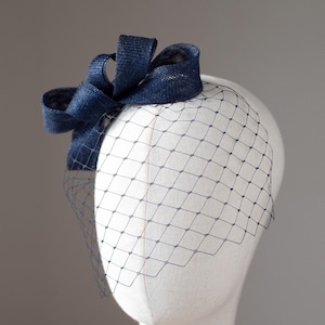 Formal Headpiece Bow With Navy Birdcage Modern Navy Veil and Minimalist ...