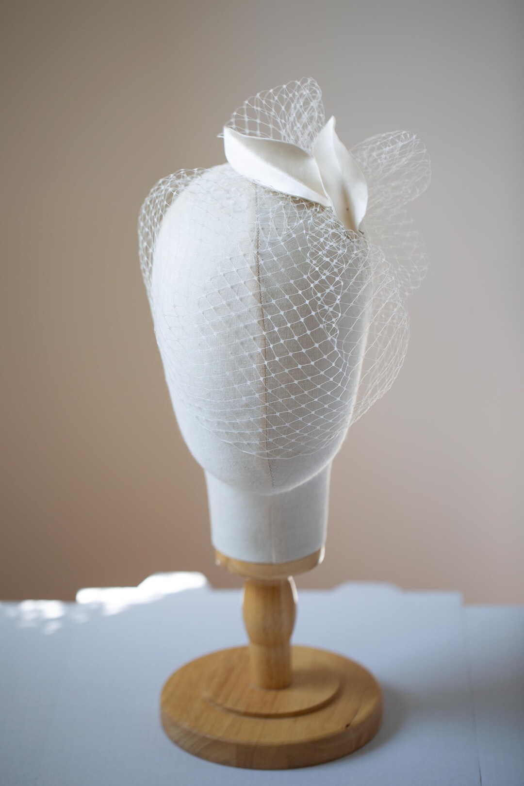 Ivory Birdcage Veil Fascinator for Brides – Silk Satin Petals Headpiece ...