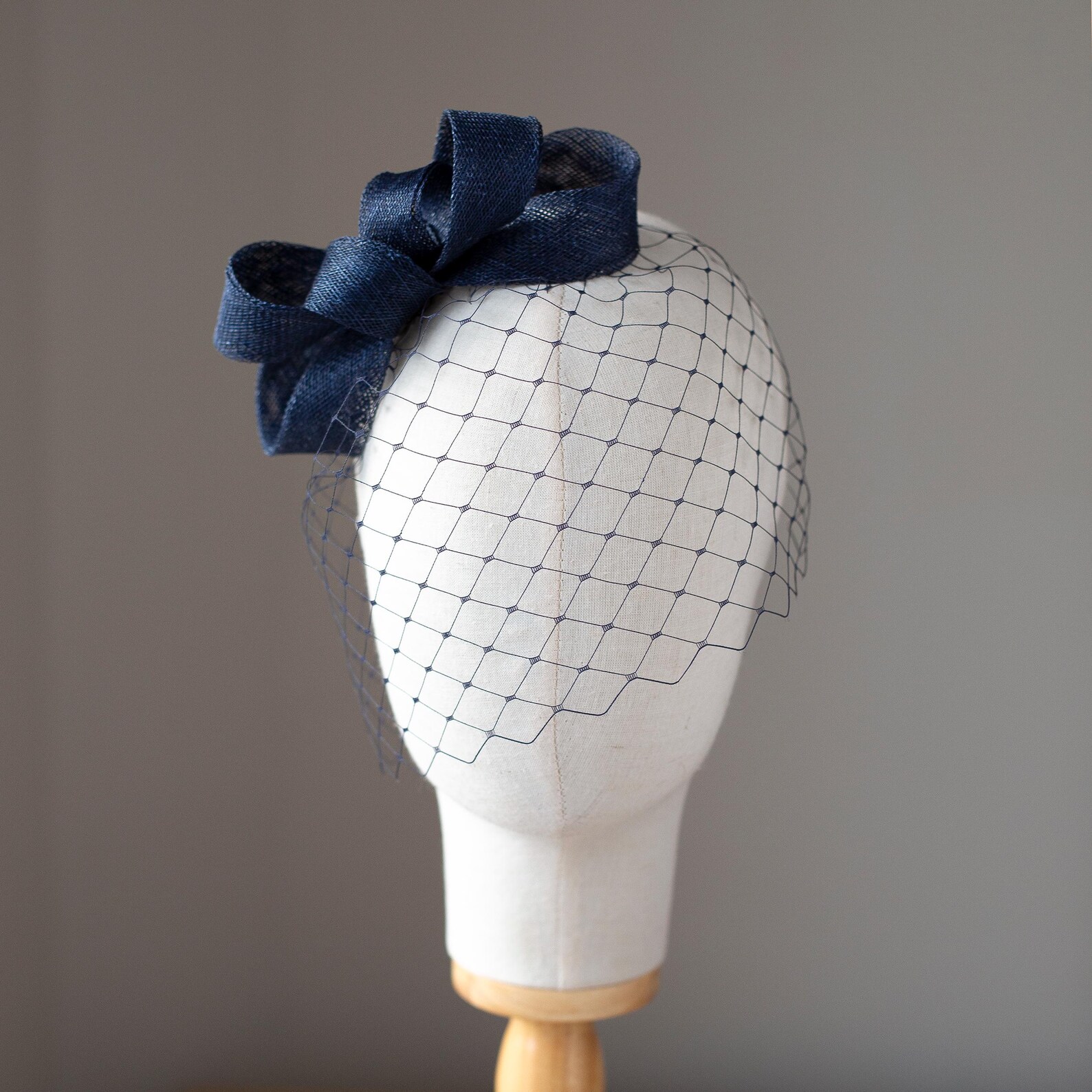 Formal Headpiece Bow With Navy Birdcage Modern Navy Veil and Minimalist ...