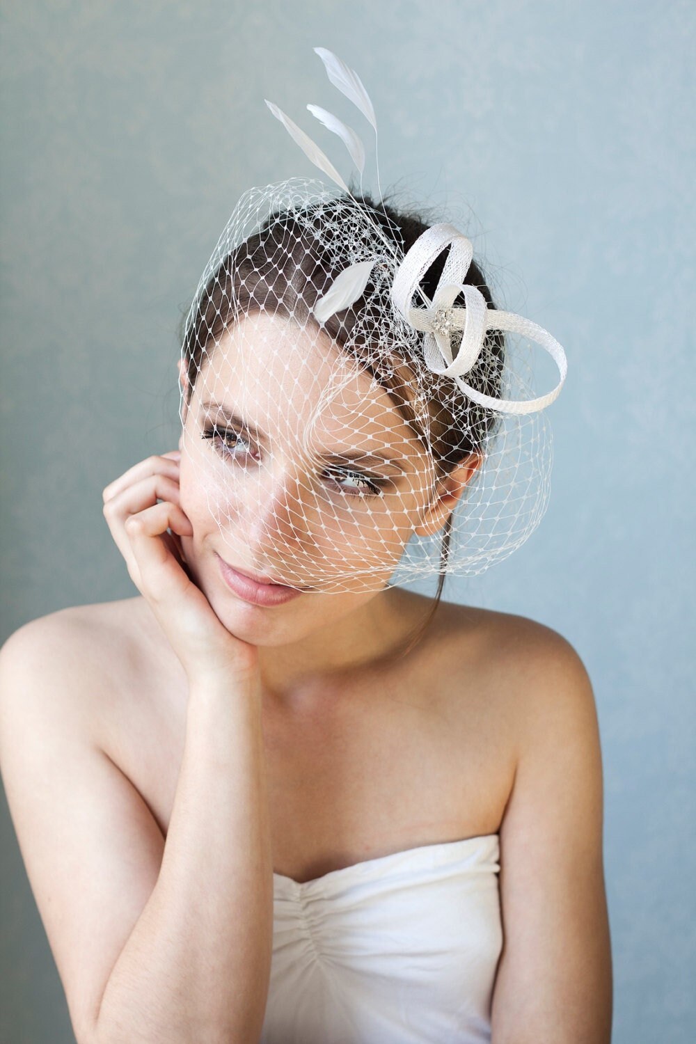 Bridal Fascinator With Birdcage Veil and Feathers Wedding - Etsy