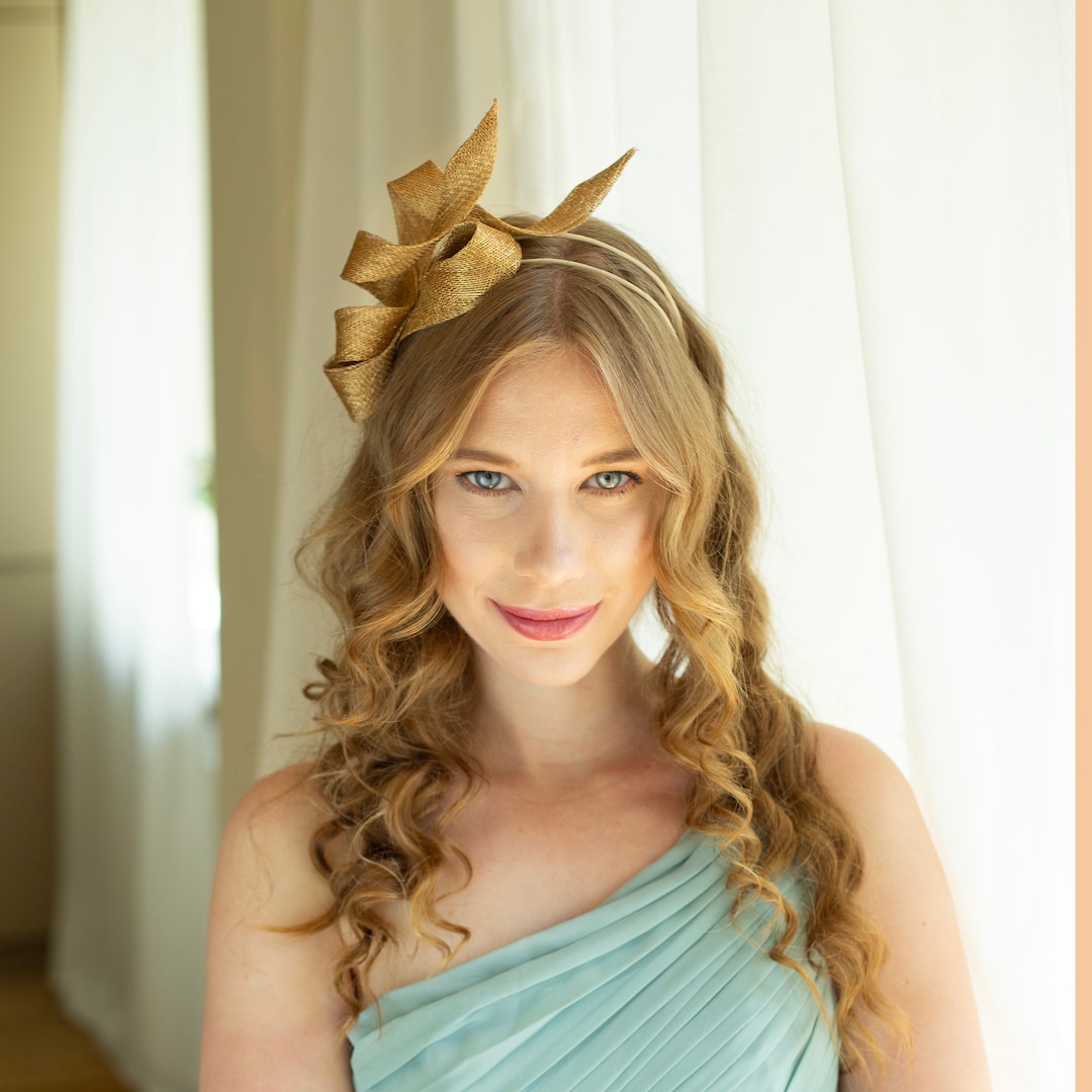 Gold Party Fascinator on Headband, Wedding Guest Fascinator, Sculptural ...