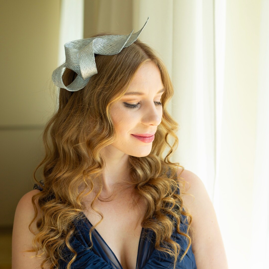 Metallic Silver Fascinator on Double Headband, Wedding Guest Headpiece ...