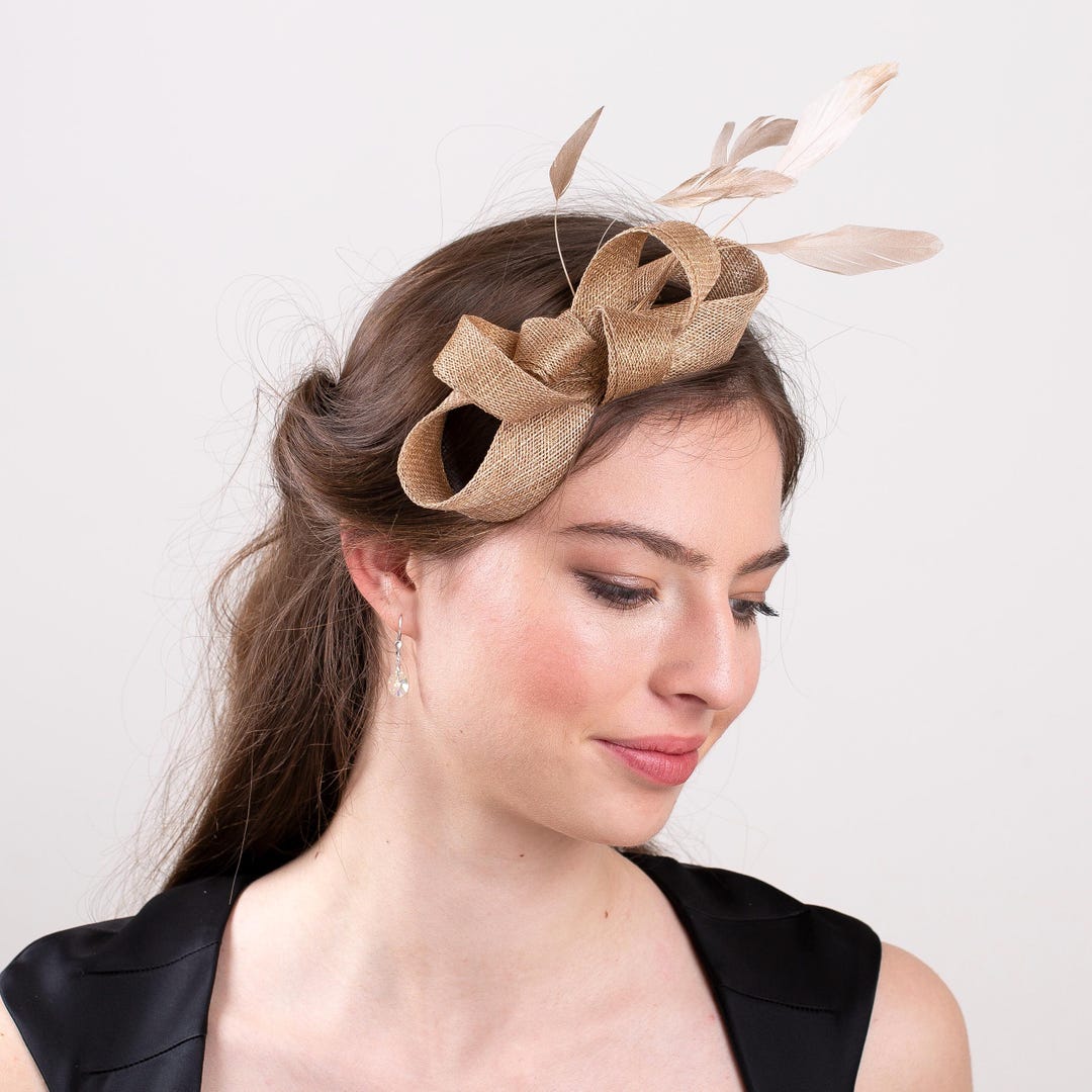Gold Bow Fascinator With Feathers Wedding Millinery Fascinator ...