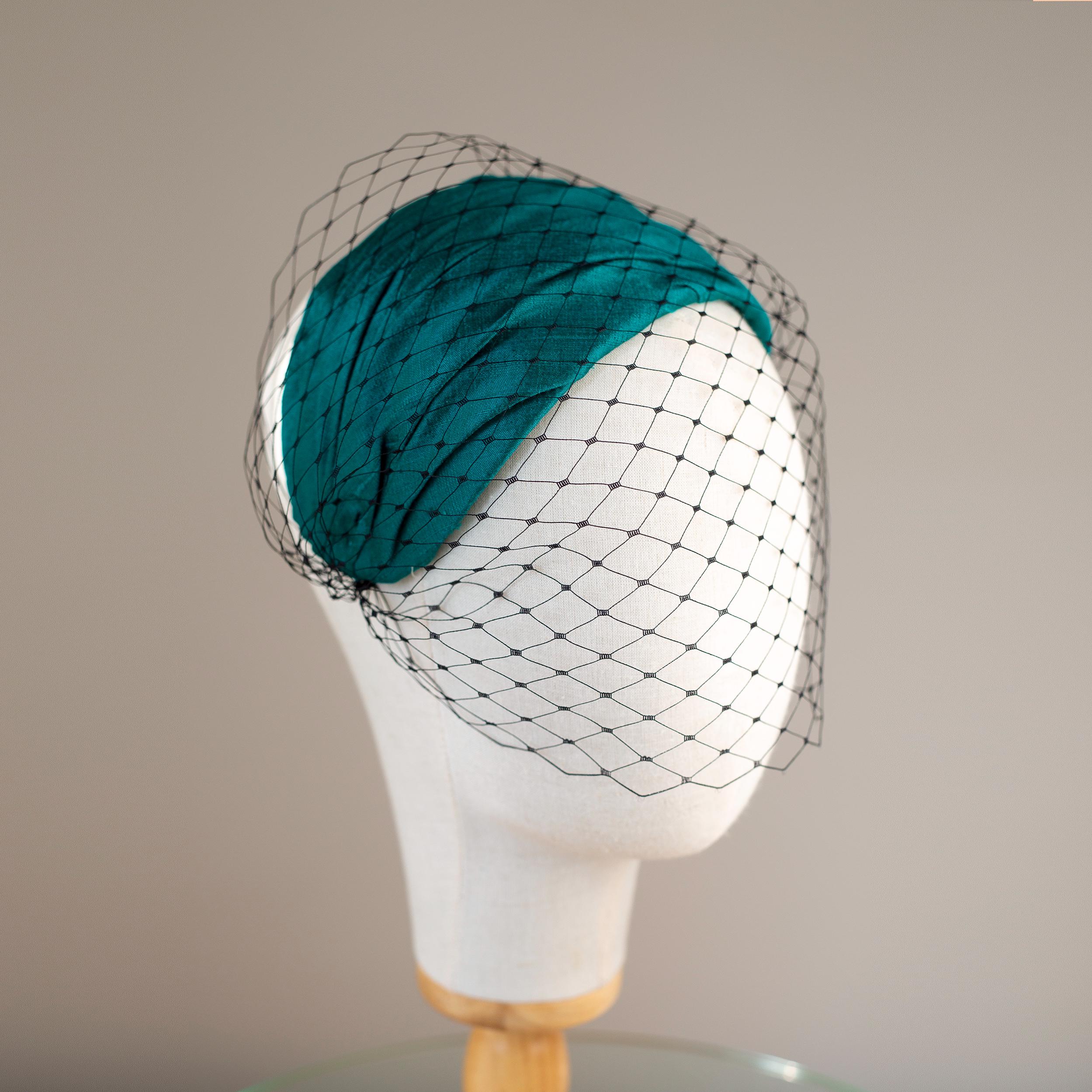 Dark Green Silk Cap Headpiece: 1950s Style Calotte Hat With Birdcage ...