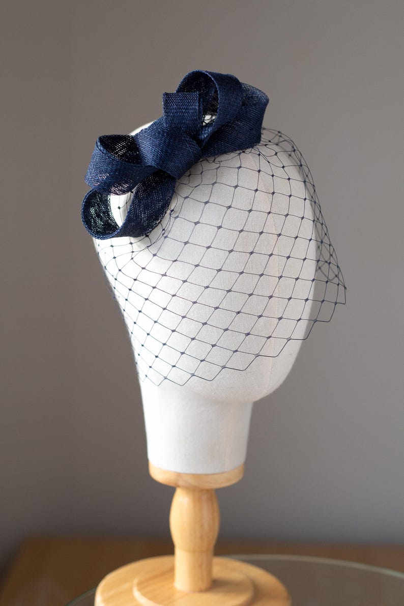Formal Headpiece Bow With Navy Birdcage Modern Navy Veil and Minimalist ...