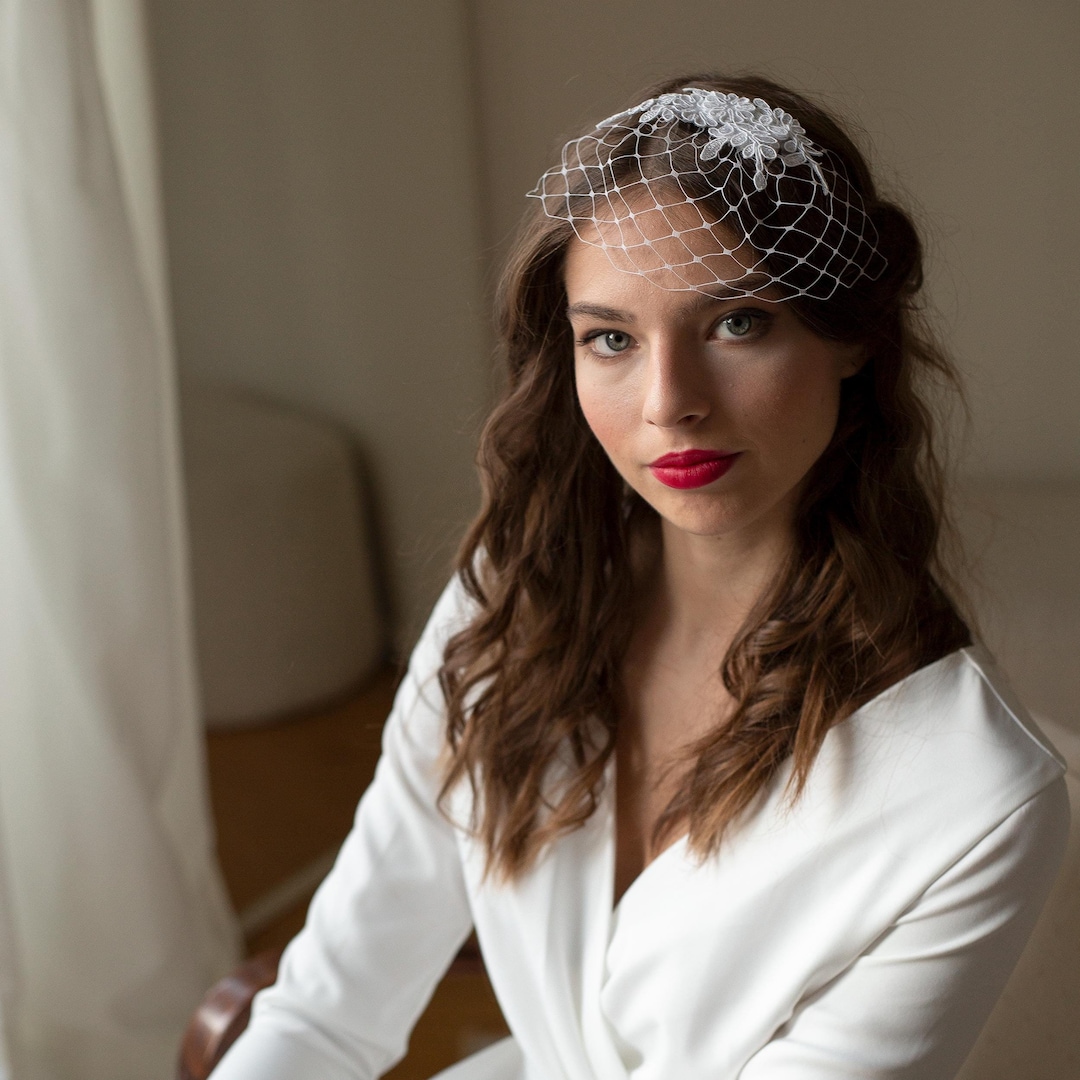 Small Lace Birdcage Veil in White or Ivory, Bridal Birdcage Lace Veil ...