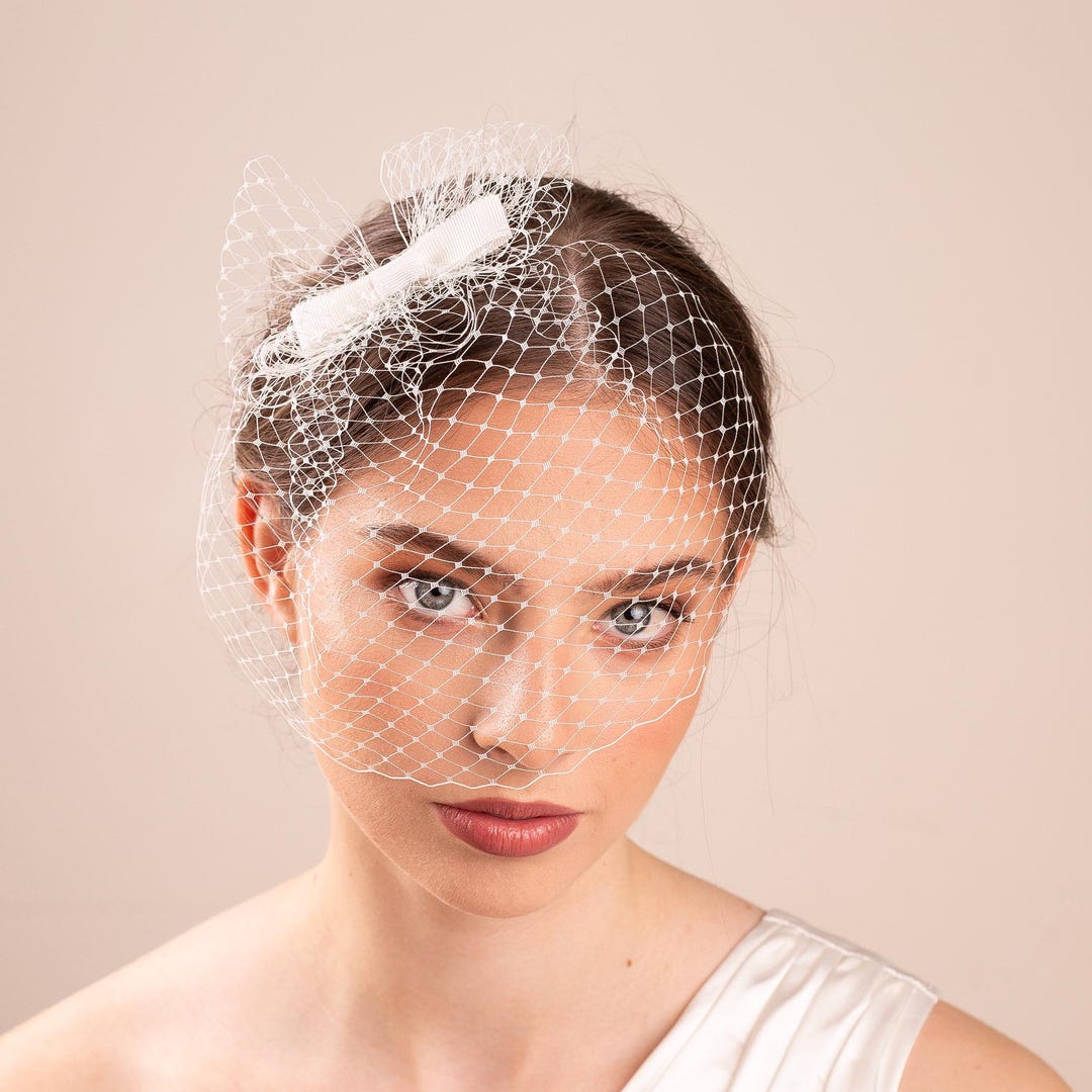 Civil Wedding Bow Veil Birdcage Veil With Hair Bow Short Bridal Veil ...