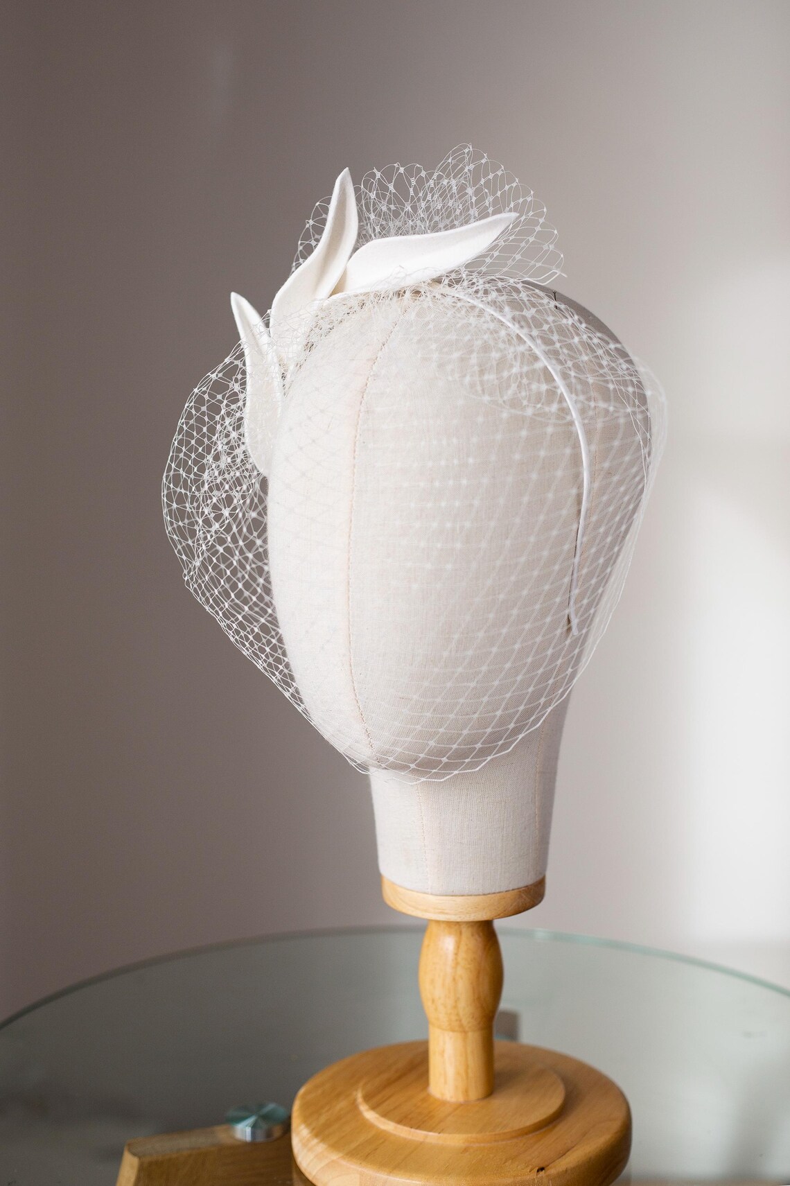 Bridal Veiled Headband With Felt Petals – Birdcage Veil Headpiece ...