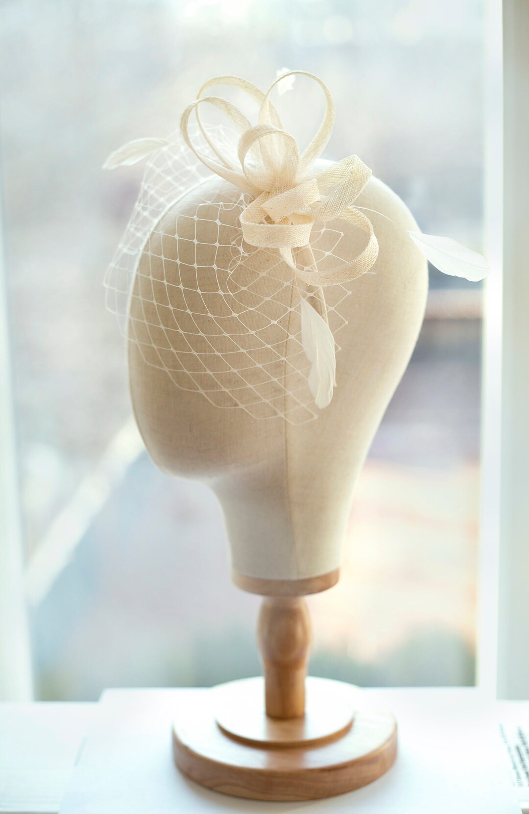 Elegant Wedding Fascinator With Birdcage Veil in Ivory, Women Feather ...