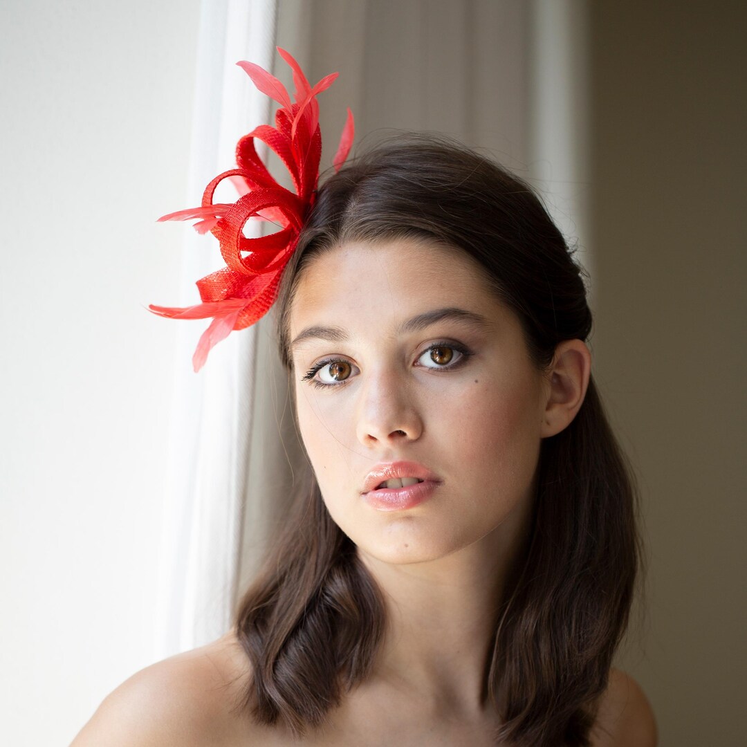 Elegant Poppy Red Feather Fascinator Clip – Ready to Ship, Lightweight ...