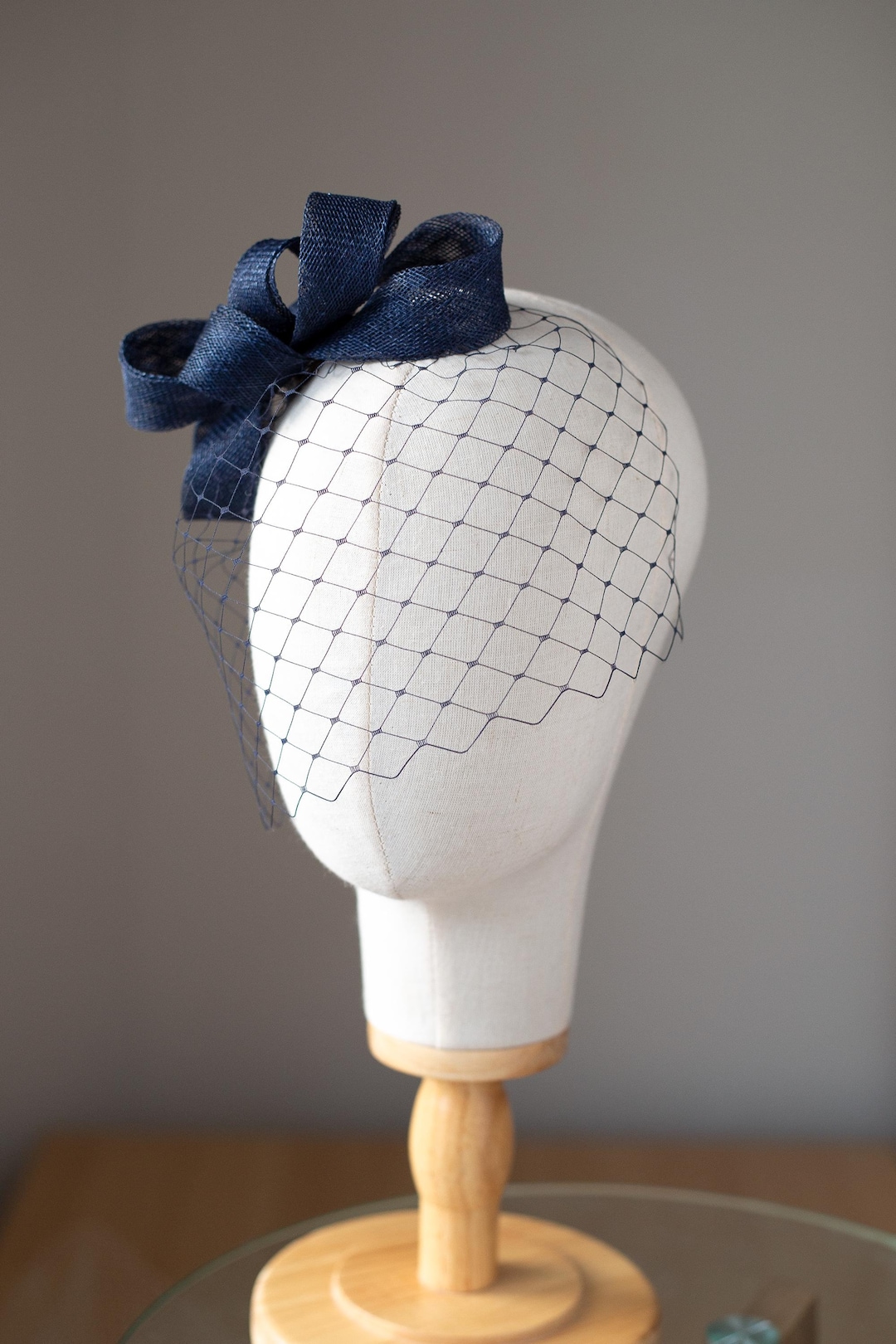 Formal Headpiece Bow With Navy Birdcage Modern Navy Veil and Minimalist ...