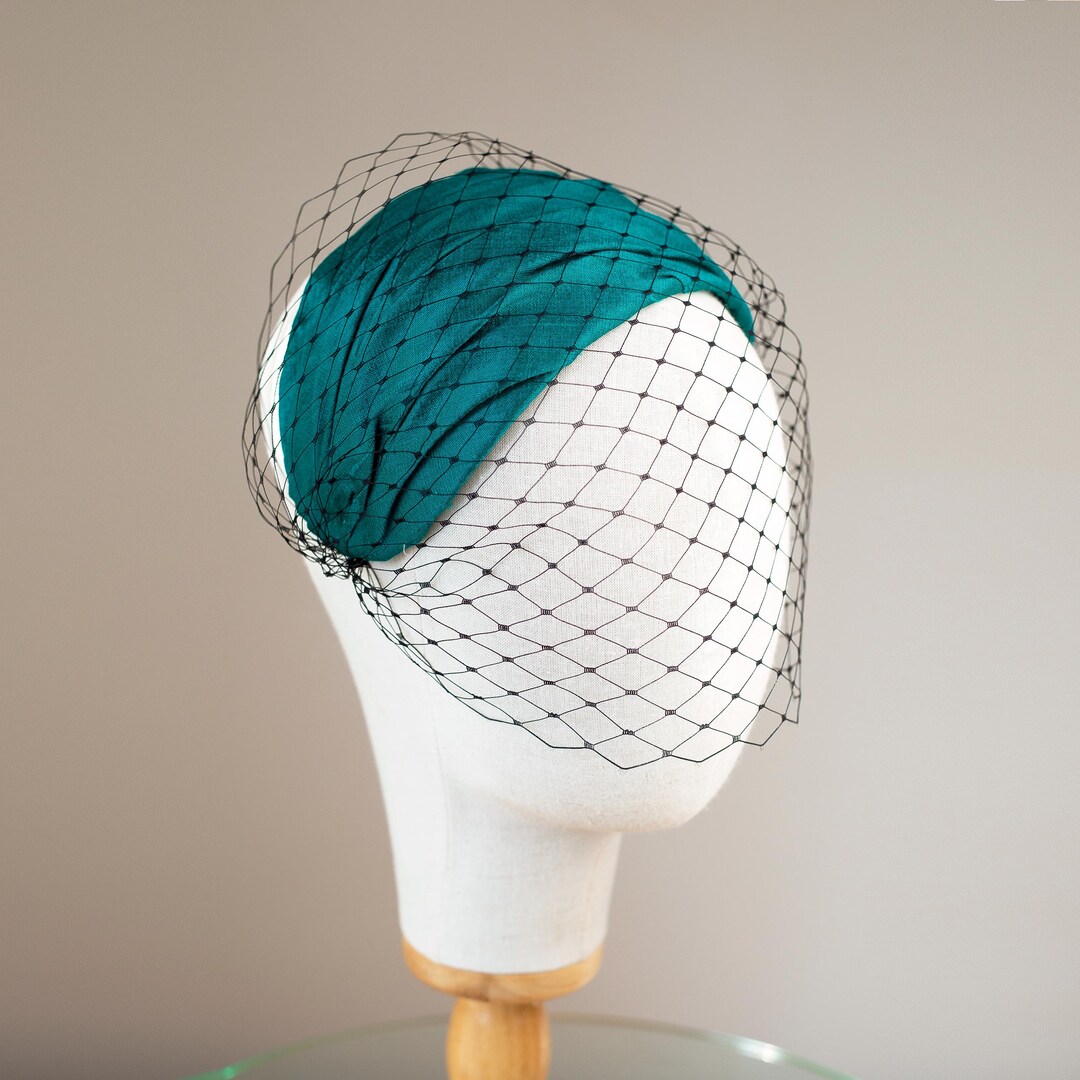 Dark Green Silk Cap Headpiece, Draped Calot Half Hat Old Hollywood ...
