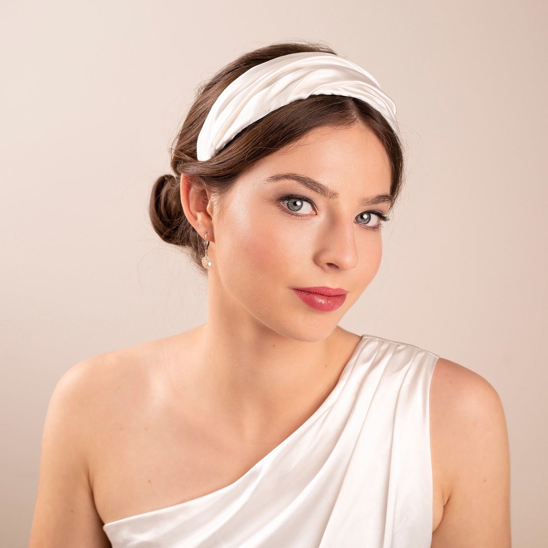 Ruched Silk Satin Bridal Headband, Wedding Ruffled Satin Headpiece in ...