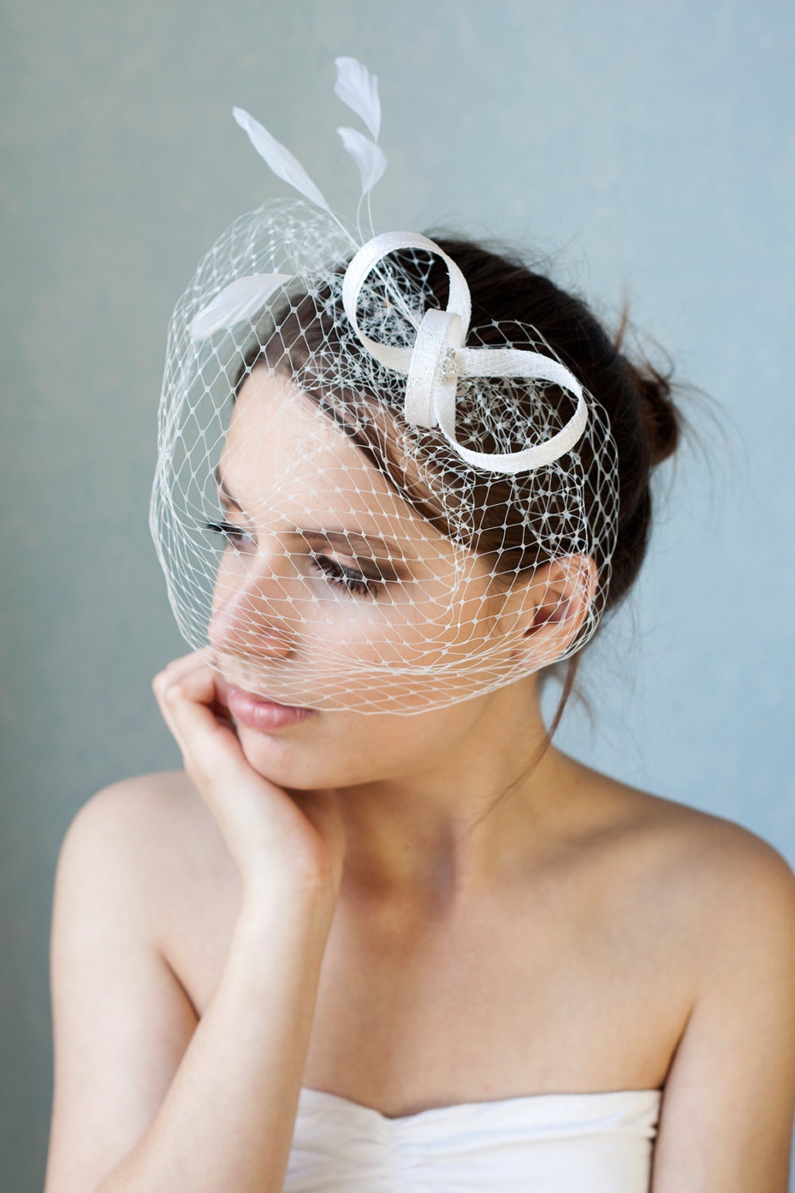 Bridal Fascinator With Birdcage Veil and Feathers Wedding - Etsy