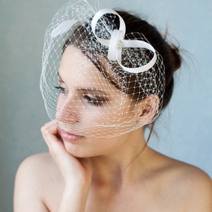 Bridal Fascinator With Birdcage Veil and Feathers, Wedding Birdcage ...