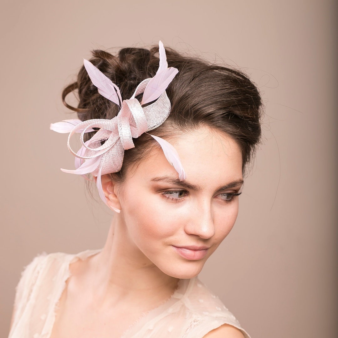 Wedding Fascinator With Feather Accent, Pastel Feather Headpiece ...