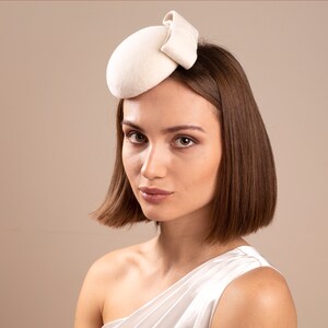 Bridal Bow Hat, Millinery Button Hat With a Bow, Fur Felt Mini Hat ...