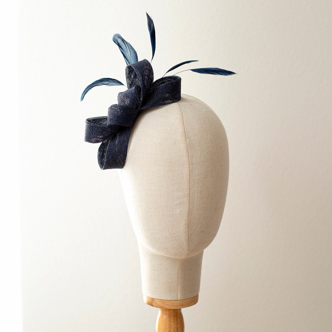 Modern Bow Fascinator With Feathers, Wedding Guest Fascinator in Navy ...