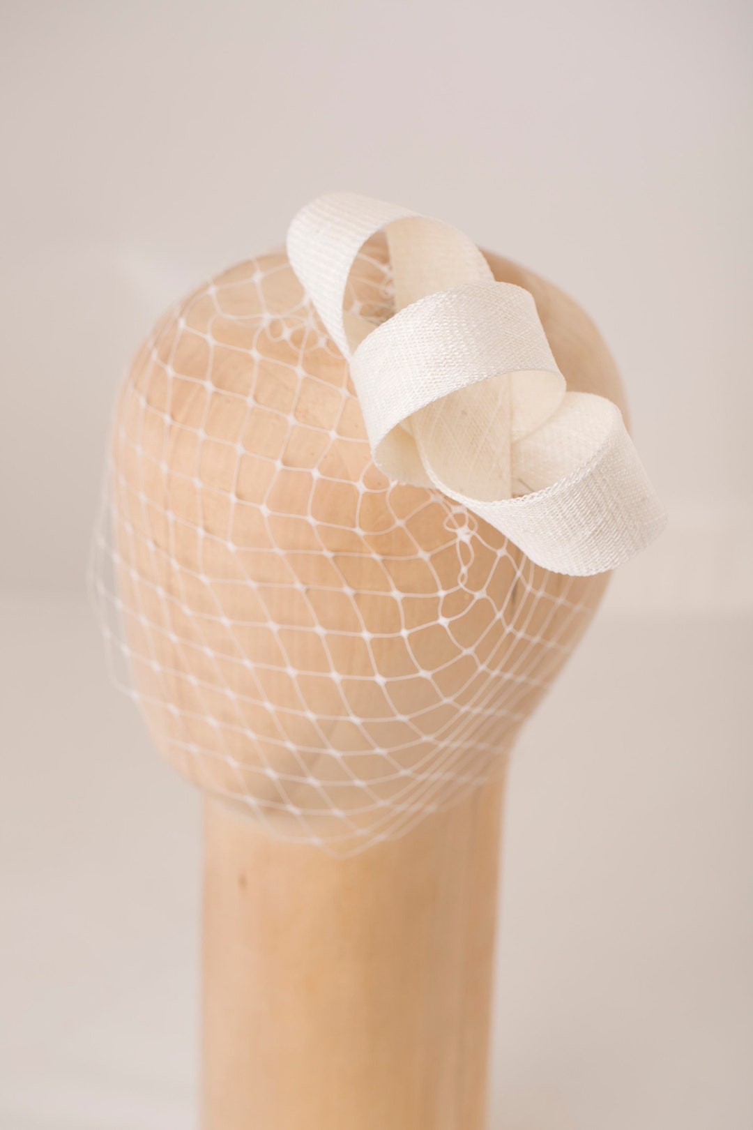 Ivory Bridal Fascinator With Birdcage Veil - Minimalist Wedding ...
