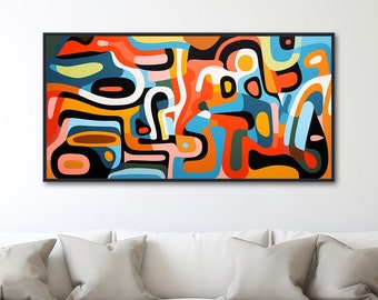 Mid-century Modern Art Retro Geometric Wall Art Framed Canvas Print Modern Abstract Painting ...