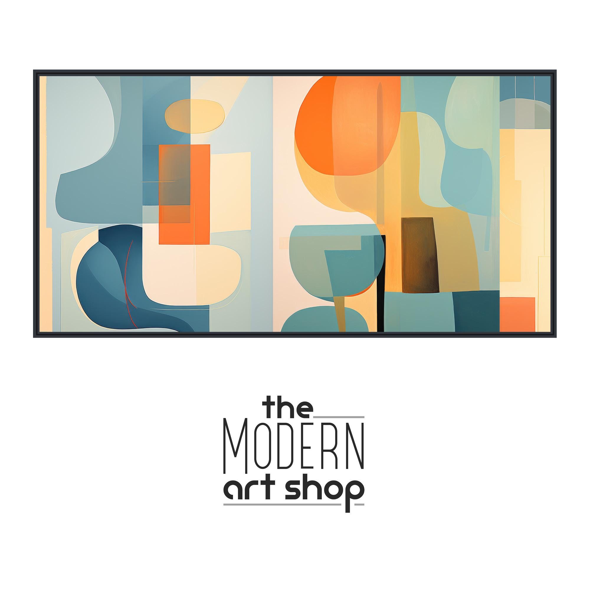 Large Mid-century Modern Abstract Art – Geometric Shapes, Orange Teal ...