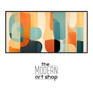 Large Mid-century Modern Art - Retro Abstract Painting - Framed Canvas Print - Geometric Shapes ...