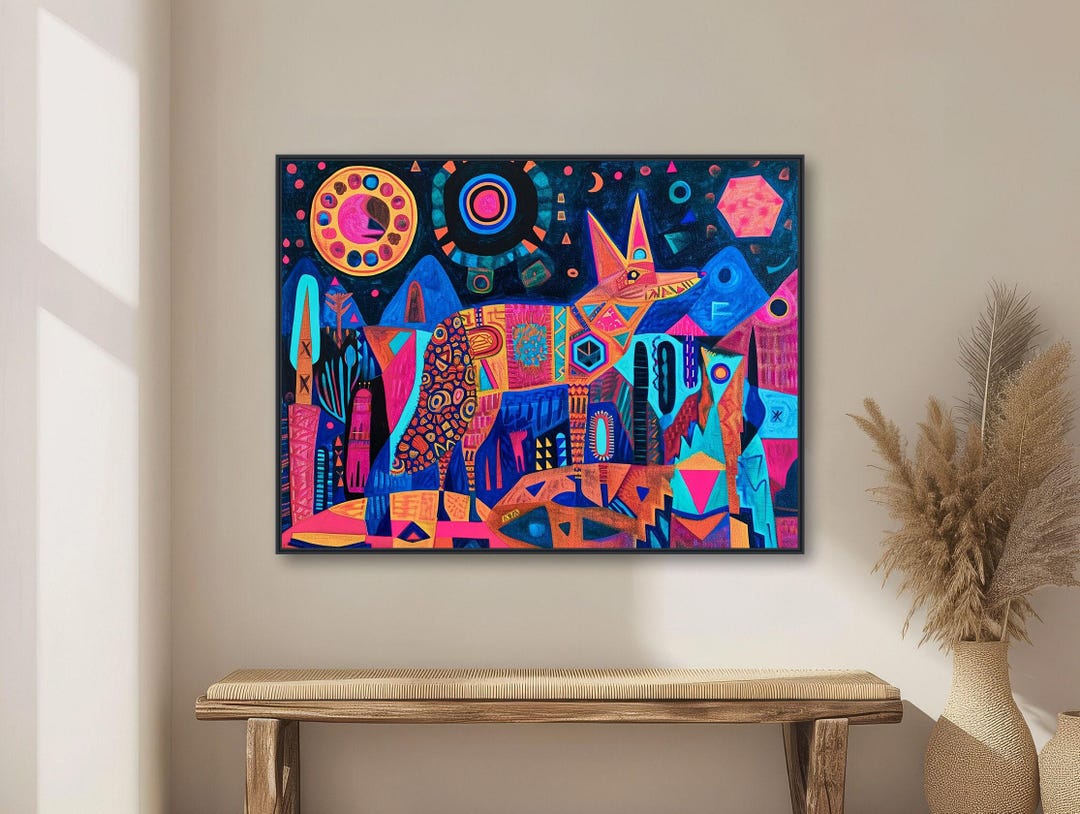 Southwestern Wall Art - Abstract Coyote Boho Painting - Colorful ...