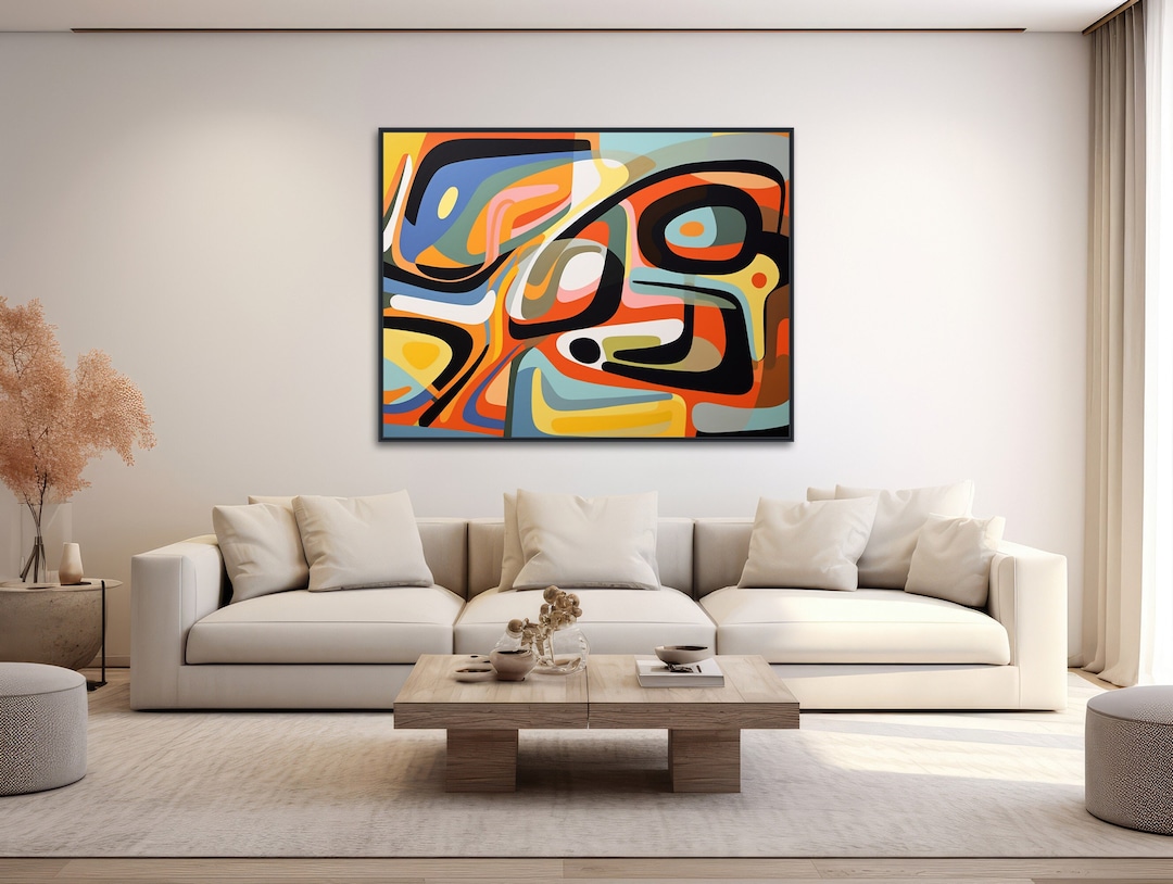 Mid-century Modern Art - Retro Geometric Wall Art - Framed Canvas Print - Modern Abstract ...