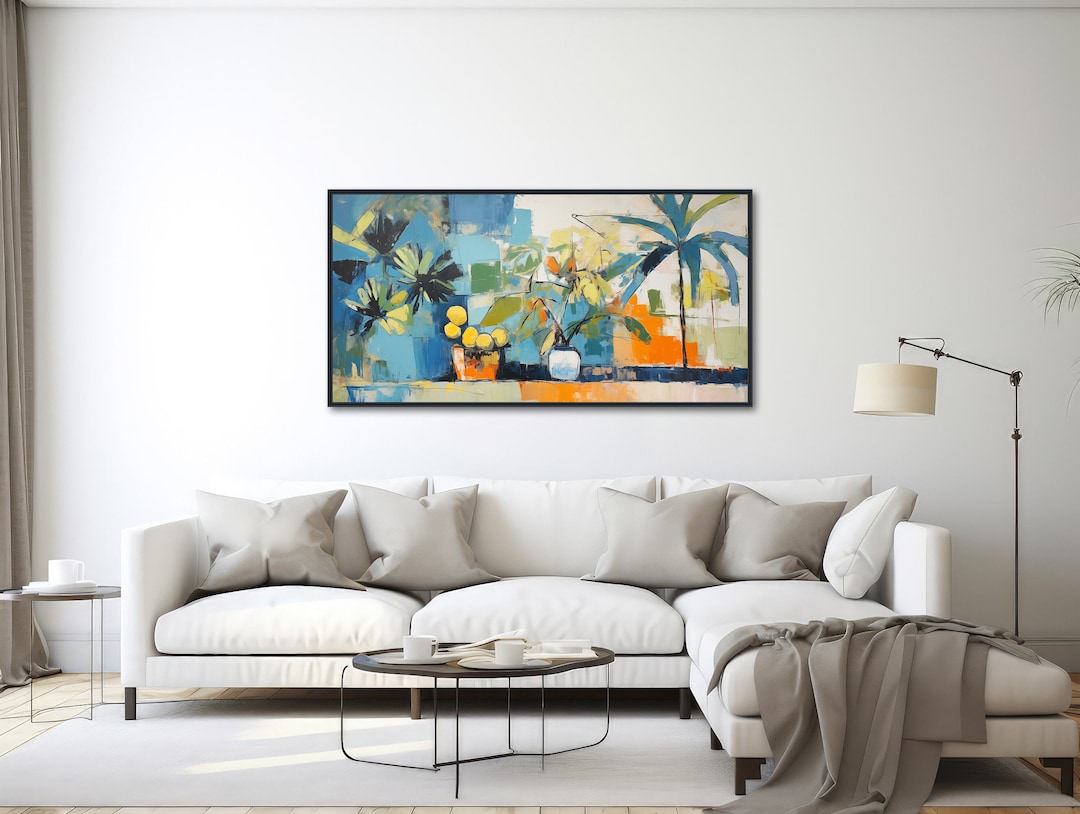 Mid-century Botanical Still Life Painting - Framed Canvas Print - Boho ...