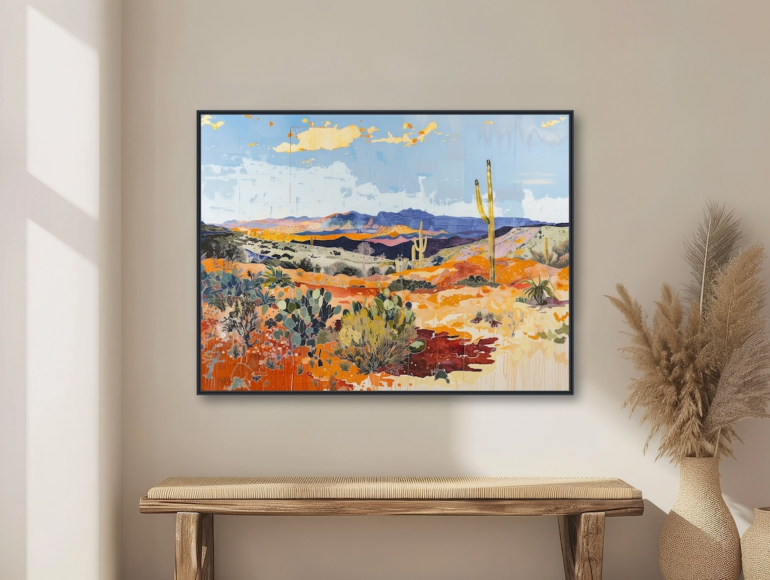 Western Desert Painting - Southwest Landscape Art - Vintage Cactus ...