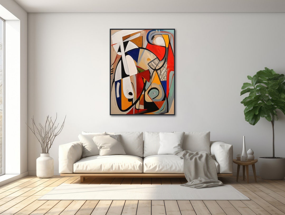 Colorful Abstract Wall Art - Large Cubistic Art - Framed Canvas Print ...