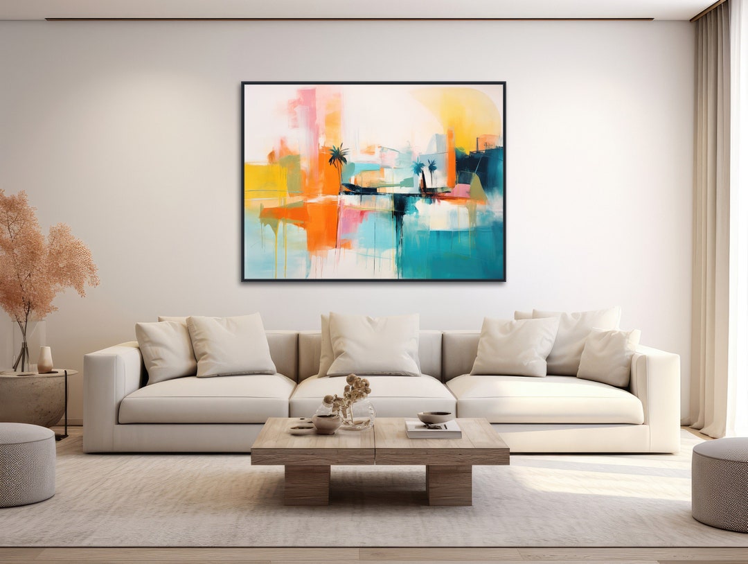 Tropical Abstract Painting - Modern Beach Wall Art With Palm Trees ...