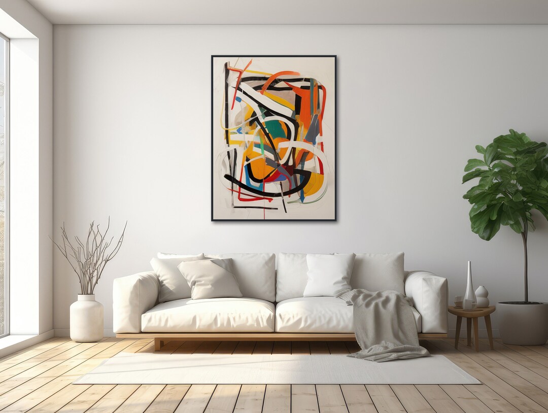 Colorful Abstract Wall Art - Large Contemporary Line Art - Framed ...