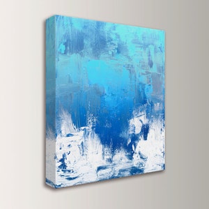 Blue and White Art Abstract Painting Canvas Unique Aqua - Etsy