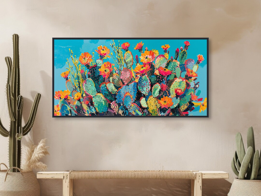 Southwestern Cactus Painting - Western Wall Art - Vintage Desert Decor ...