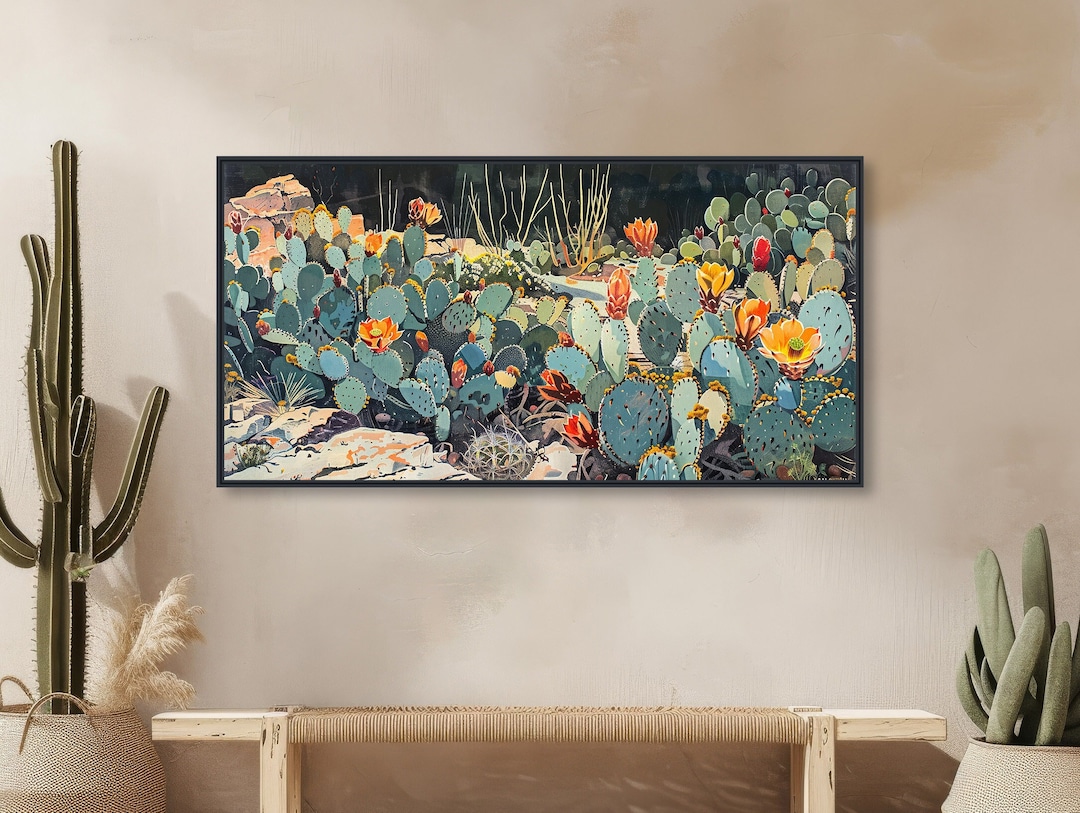 Southwestern Cactus Painting - Western Wall Art - Vintage Desert Decor ...