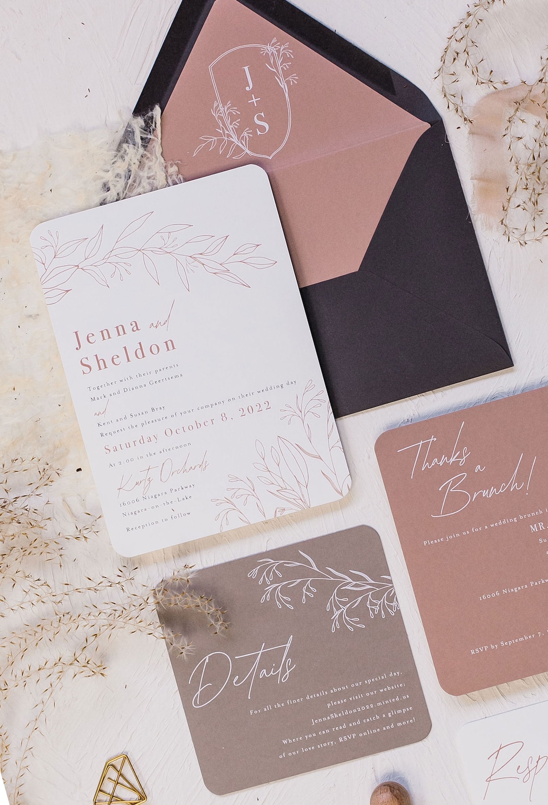 Neutral Boho Chic Wedding Invitation in Taupe, Terracotta and Blackberry Shades - Etsy
