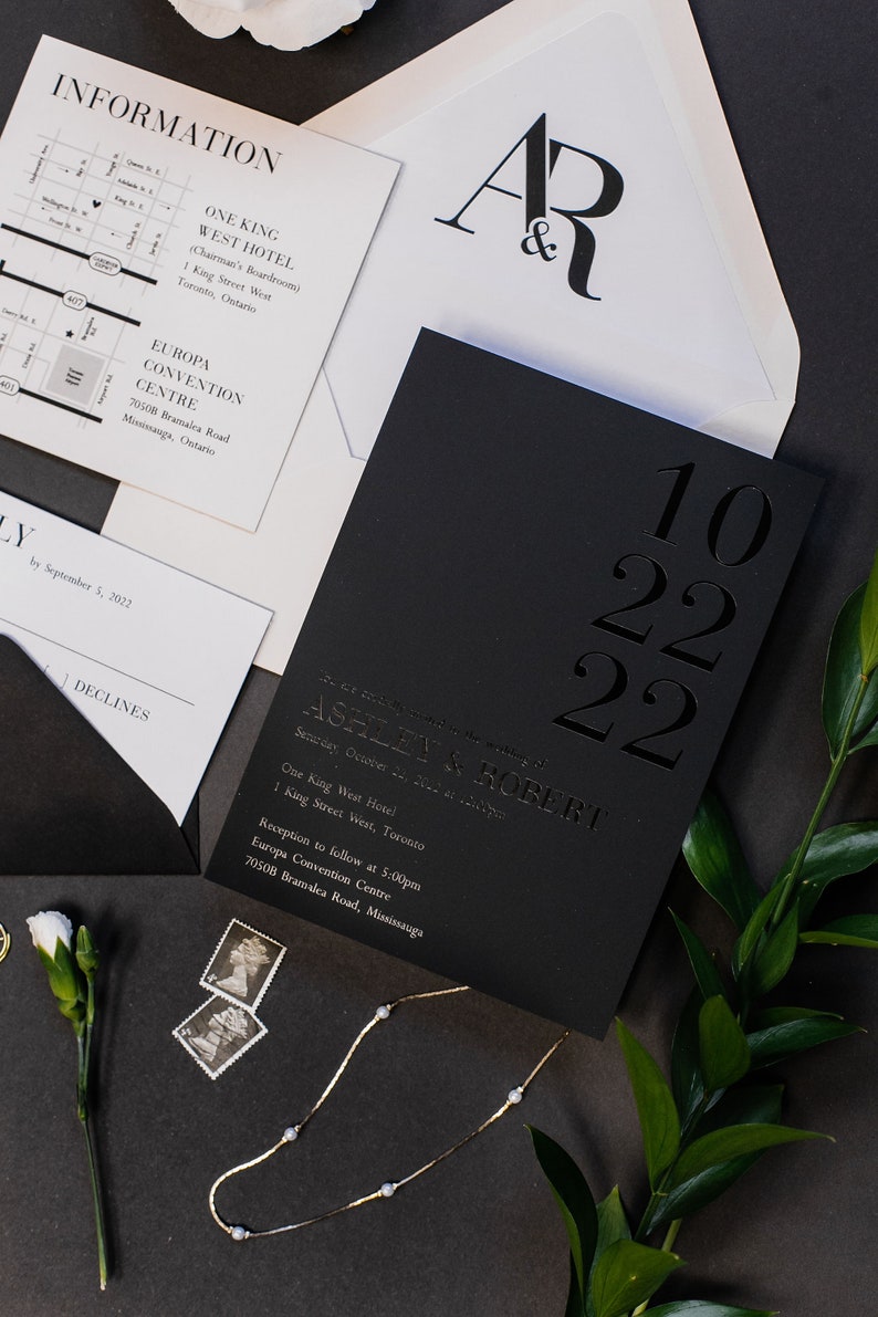 Black and White Ultra Modern Sleek Wedding Invitation With - Etsy