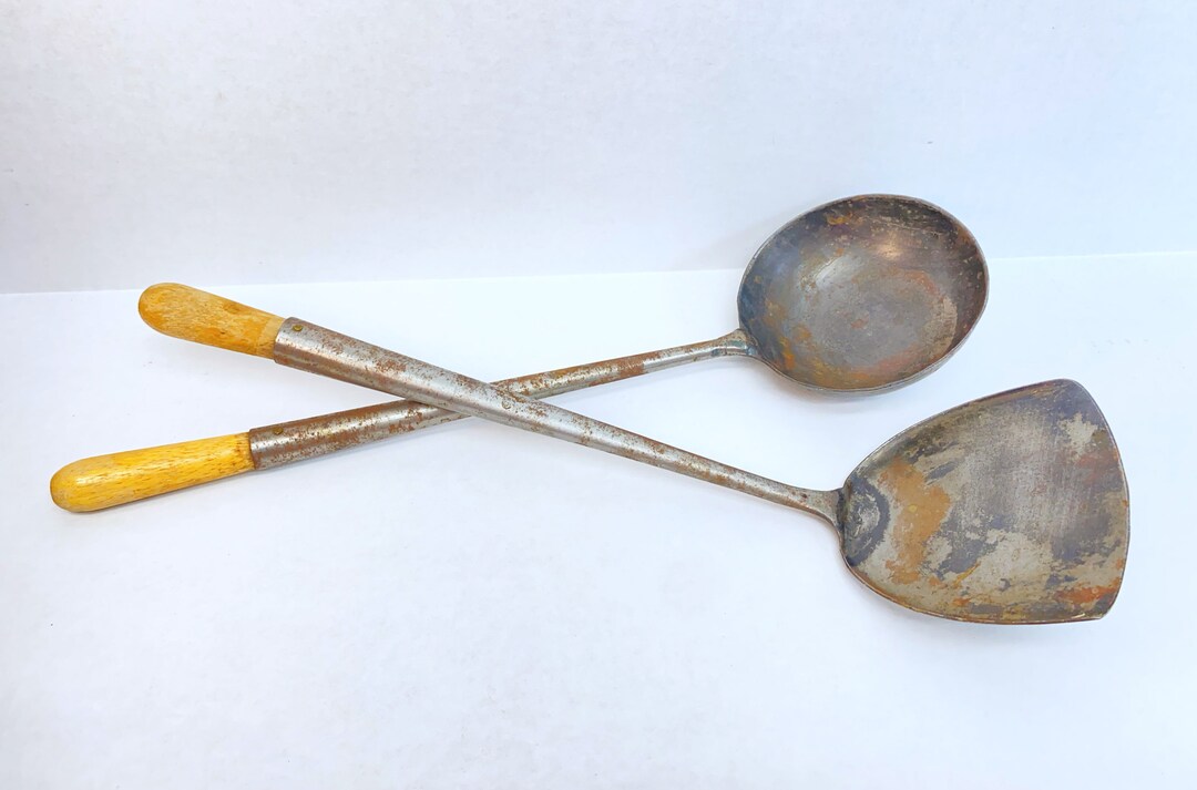 Primitive Hand Forged Metal Ladle and Spatula Vintage Metal Kitchen ...