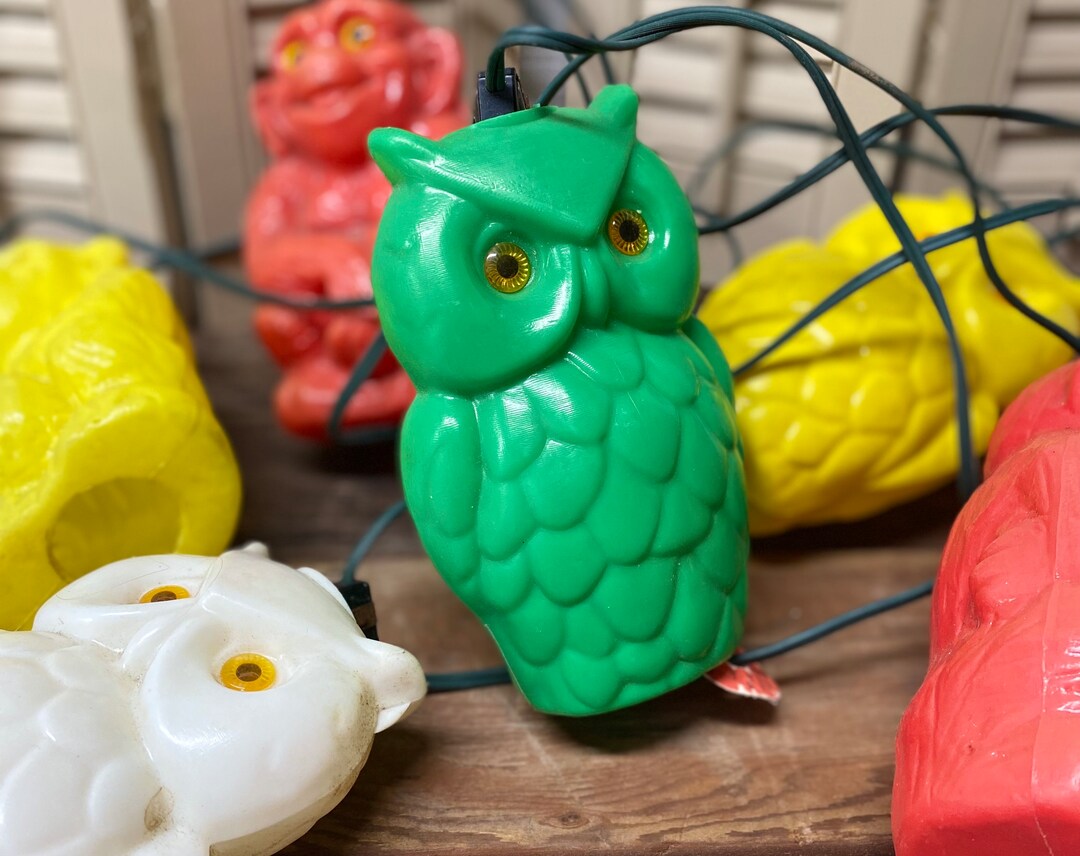 Vintage Blow Mold String Lights Owls and Monkeys Retro Plastic Light ...