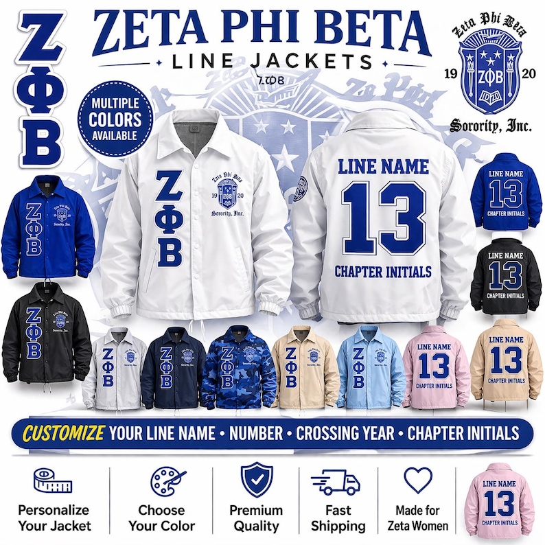 Black Premium Zeta Phi Beta Custom Line Crossing Jacket Personalized ...