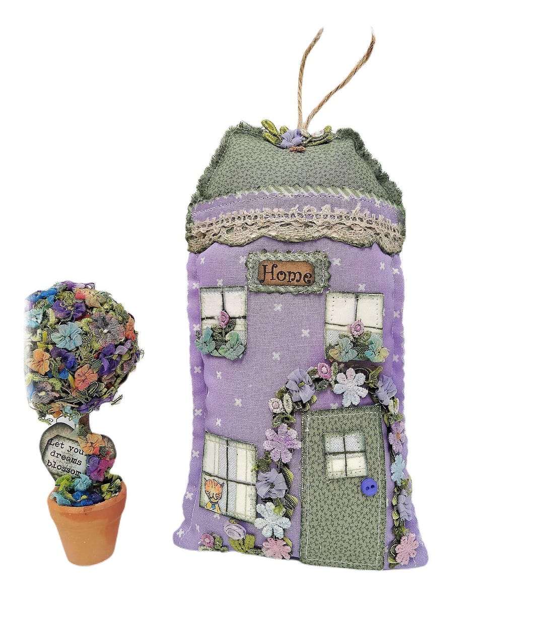 Large Purple Fragrant Cottage Shaped Sachet, Original, Crazy Patchwork ...