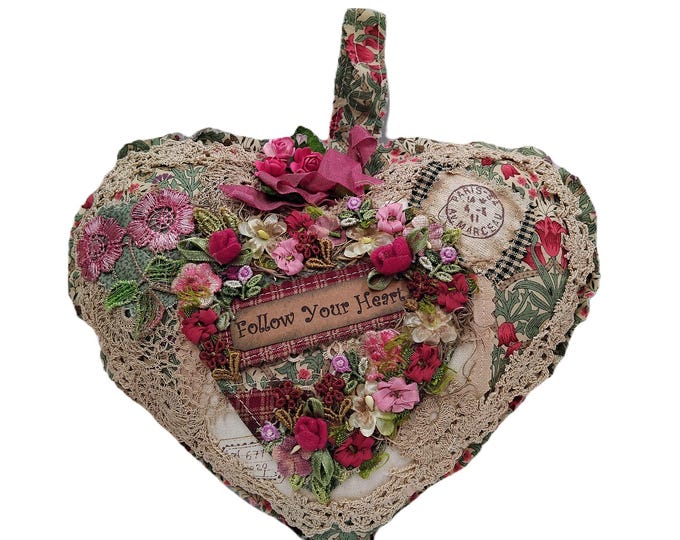 FOLLOW YOUR HEART Large Scented Heart Sachet, Crazy Patchwork ...
