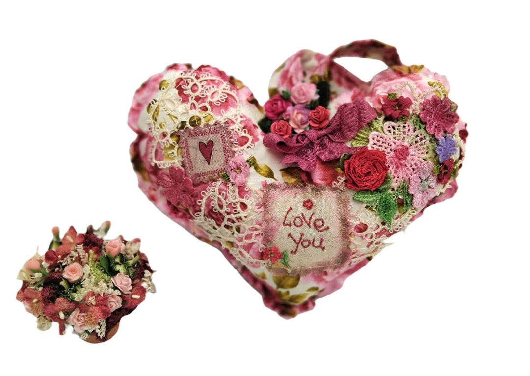LOVE YOU Medium Fragrant Heart Sachet, Rose and Violet, Hand ...