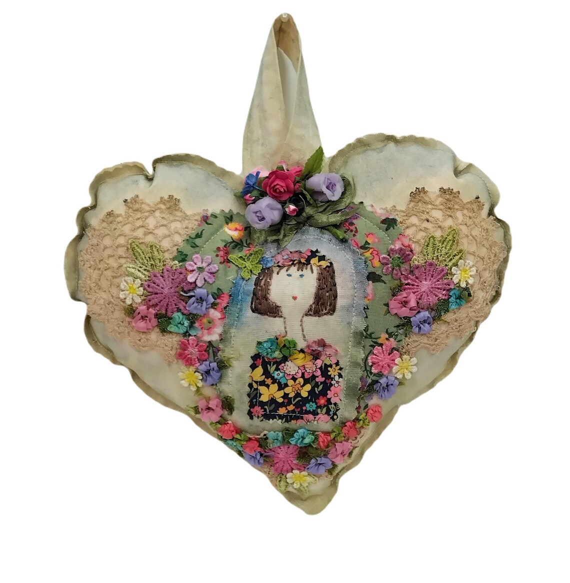 ROSIE in THE GARDEN Large Scented Heart Sachet, Crazy Patchwork ...