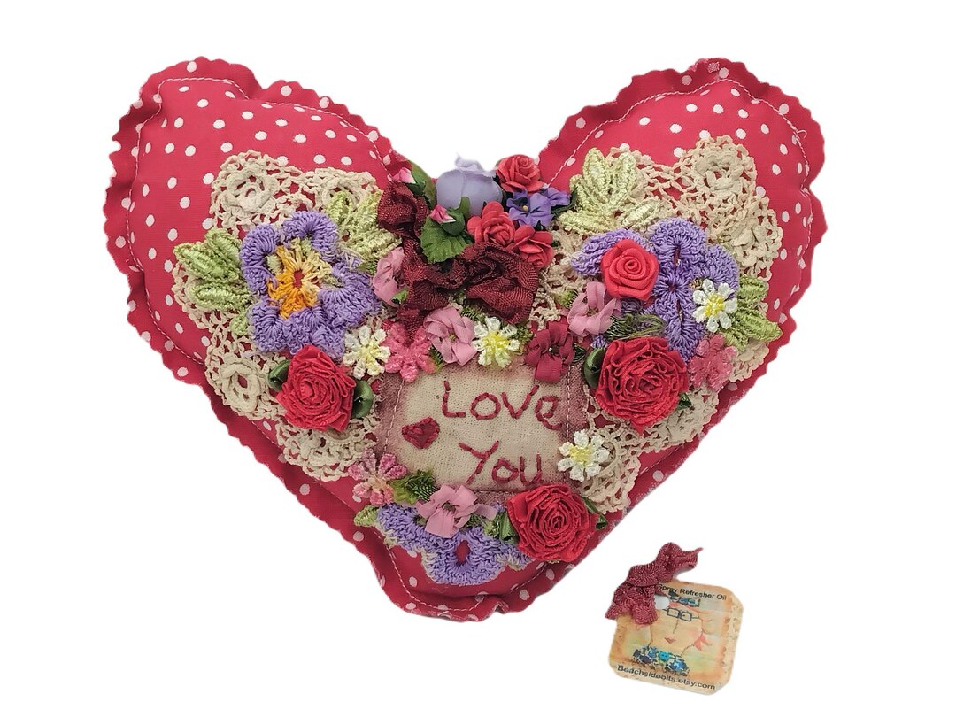 LOVE YOU Passion, Medium Fragrant Heart Sachet, Rose and Violet, Hand ...